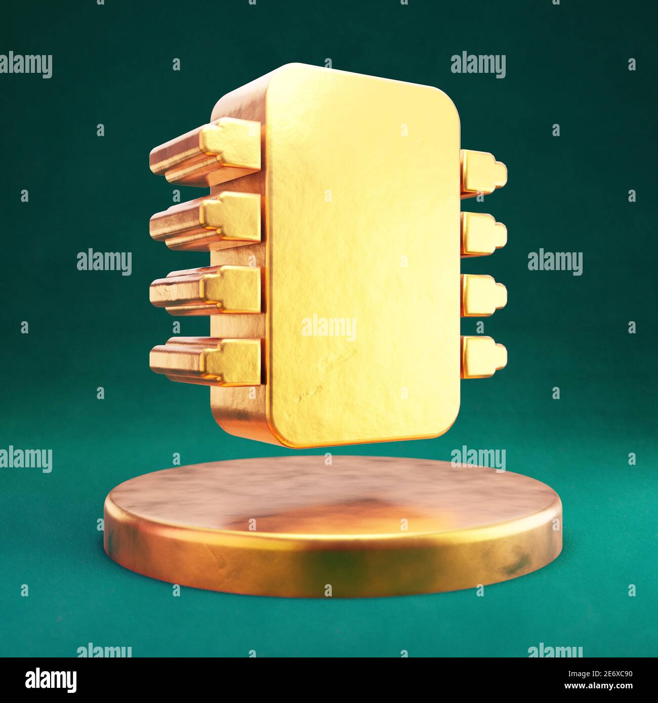 Microchip icon. Fortuna Gold Microchip symbol on golden podium Stock ...