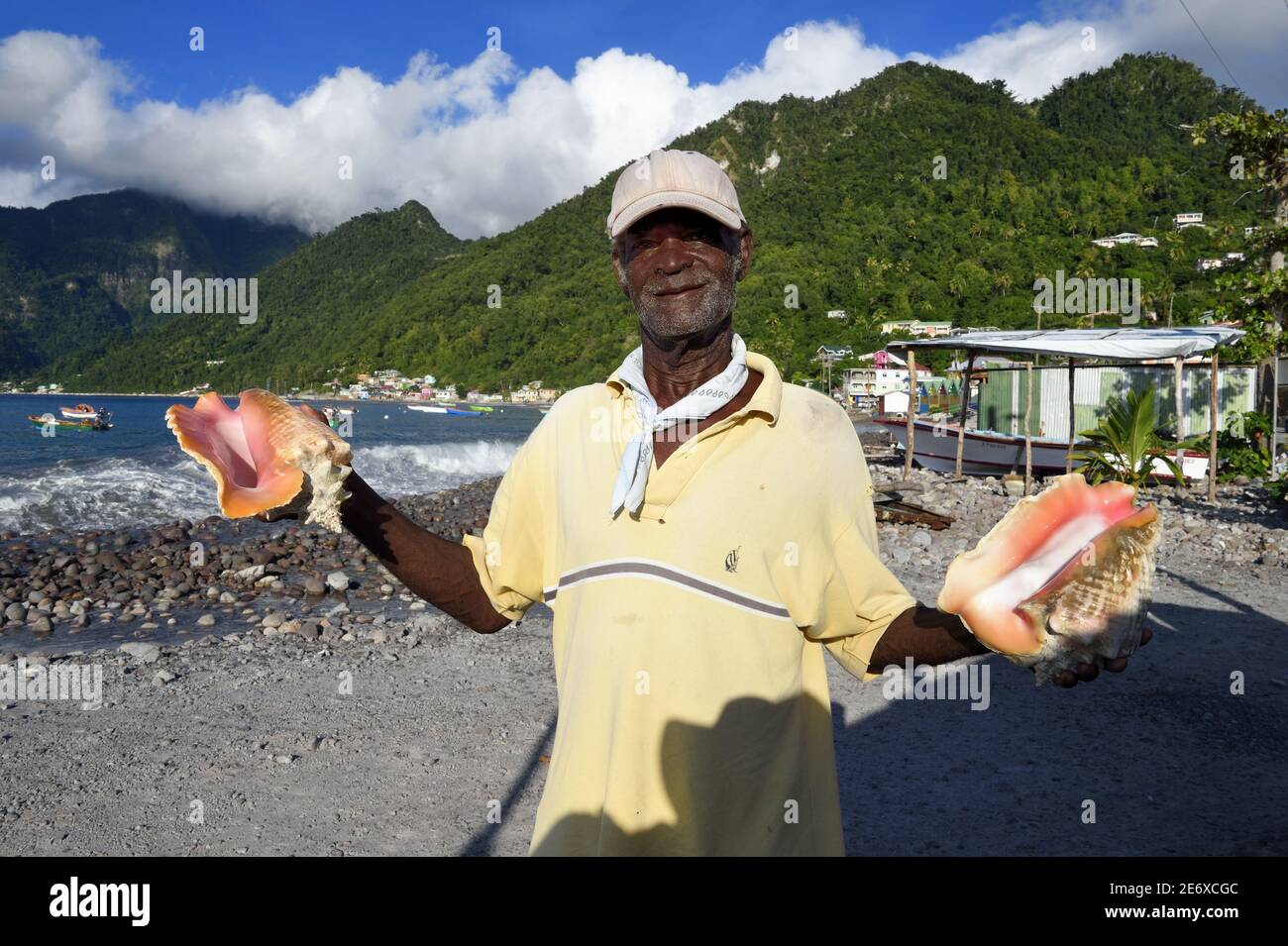 Caribbean, Dominica Island, Soufri?re Bay, the village of Scotts Head ...