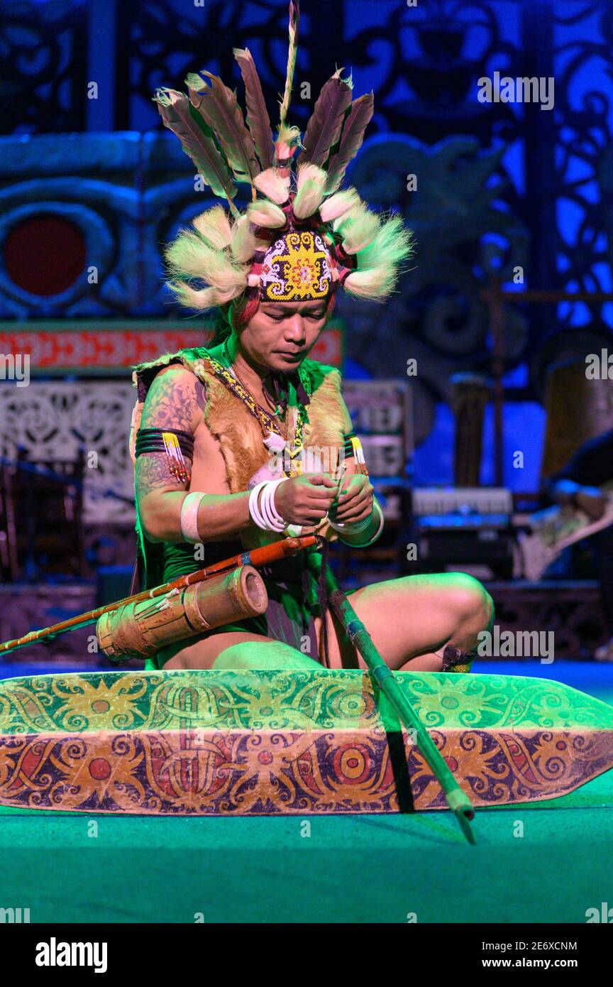 Iban and Ngajat culture dance at the Sarawak Culture Village in Kuching ...