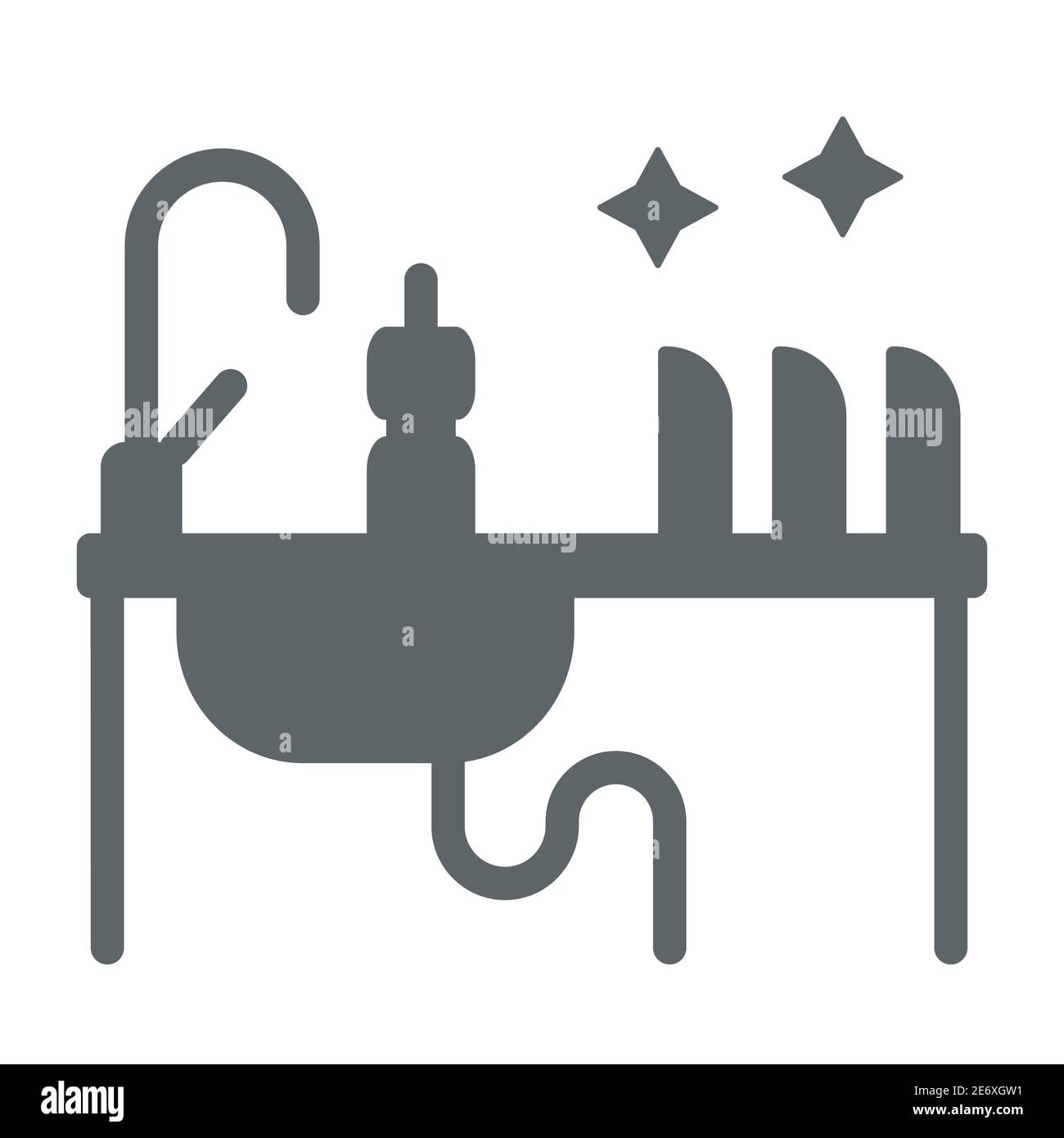 Kitchen sink with kitchenware solid icon, household concept, Washing ...