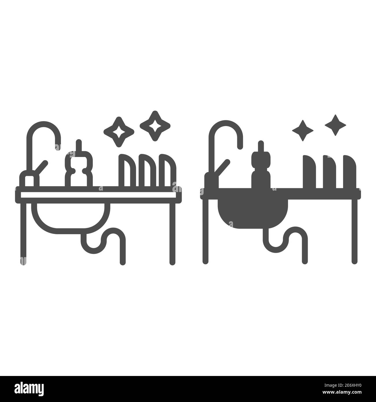 Kitchen sink with kitchenware line and solid icon, household concept ...