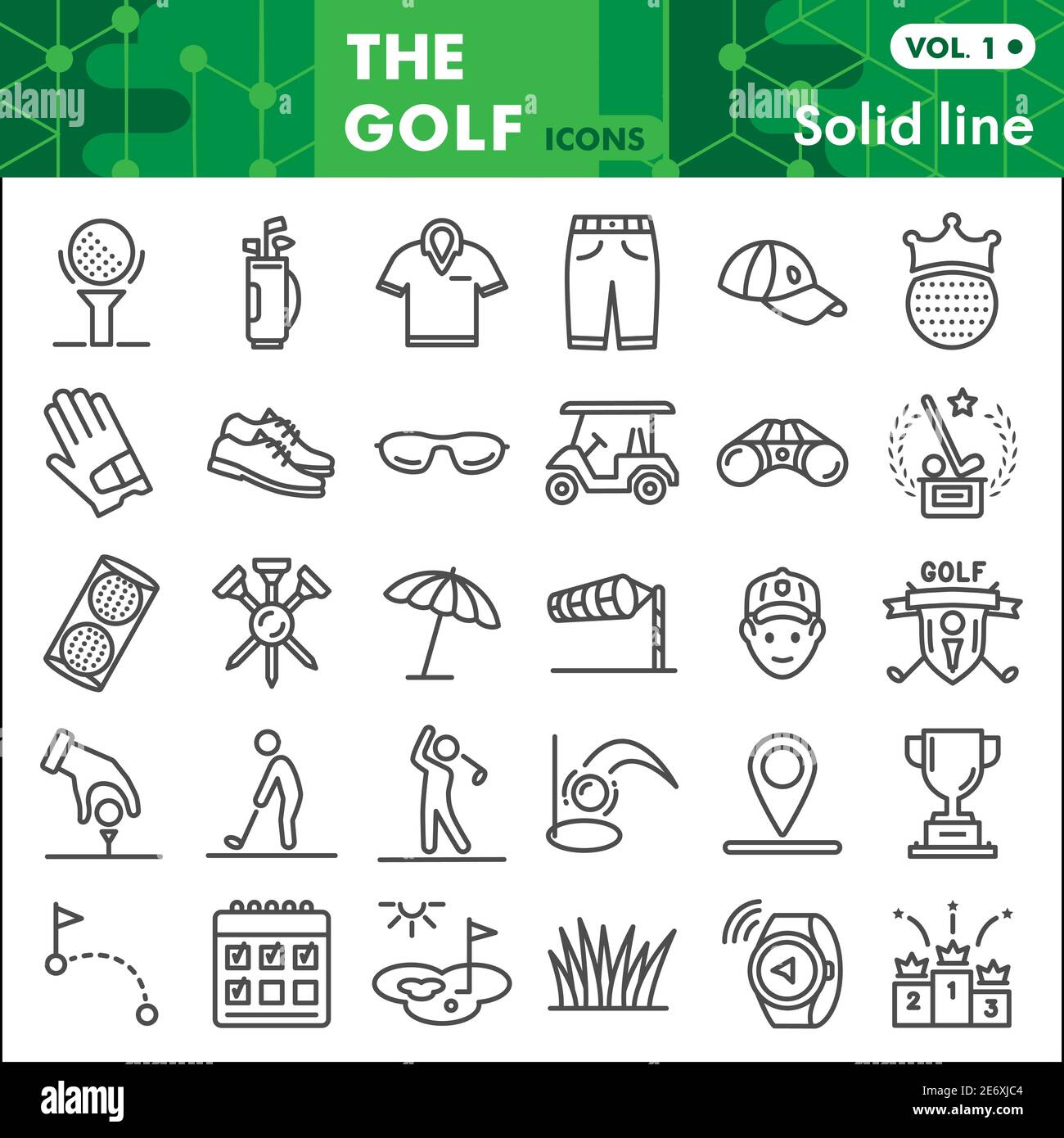 Golf line icon set, Sports symbols collection or sketches. Golf game ...