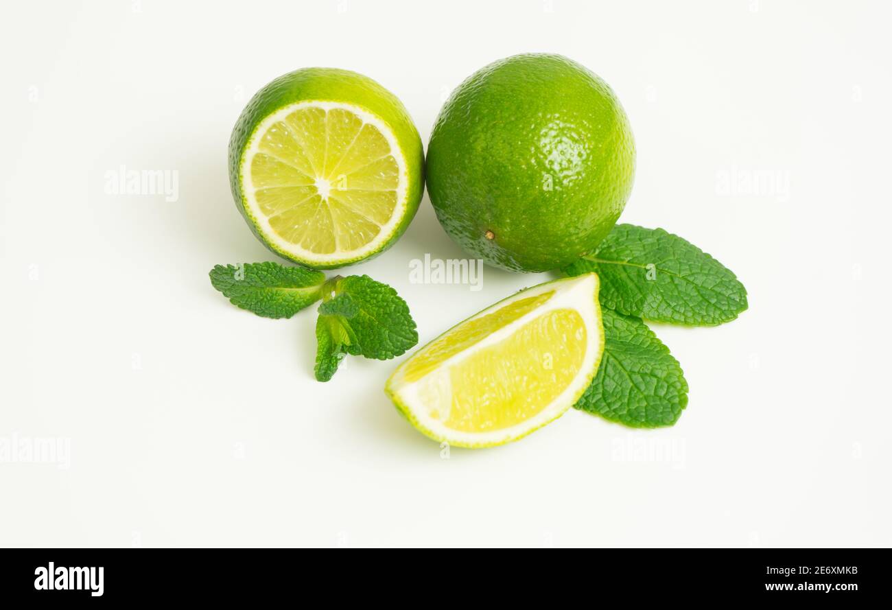 Lime isolated.Very fresh and sour lime slice with mint leaves isolate ...
