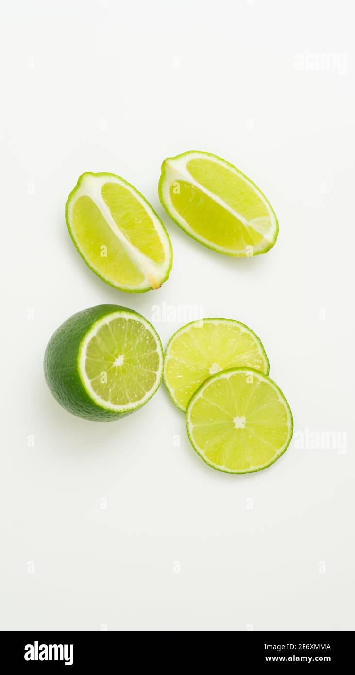 Ripe green lime citrus lime slice on white background. isolate Stock ...