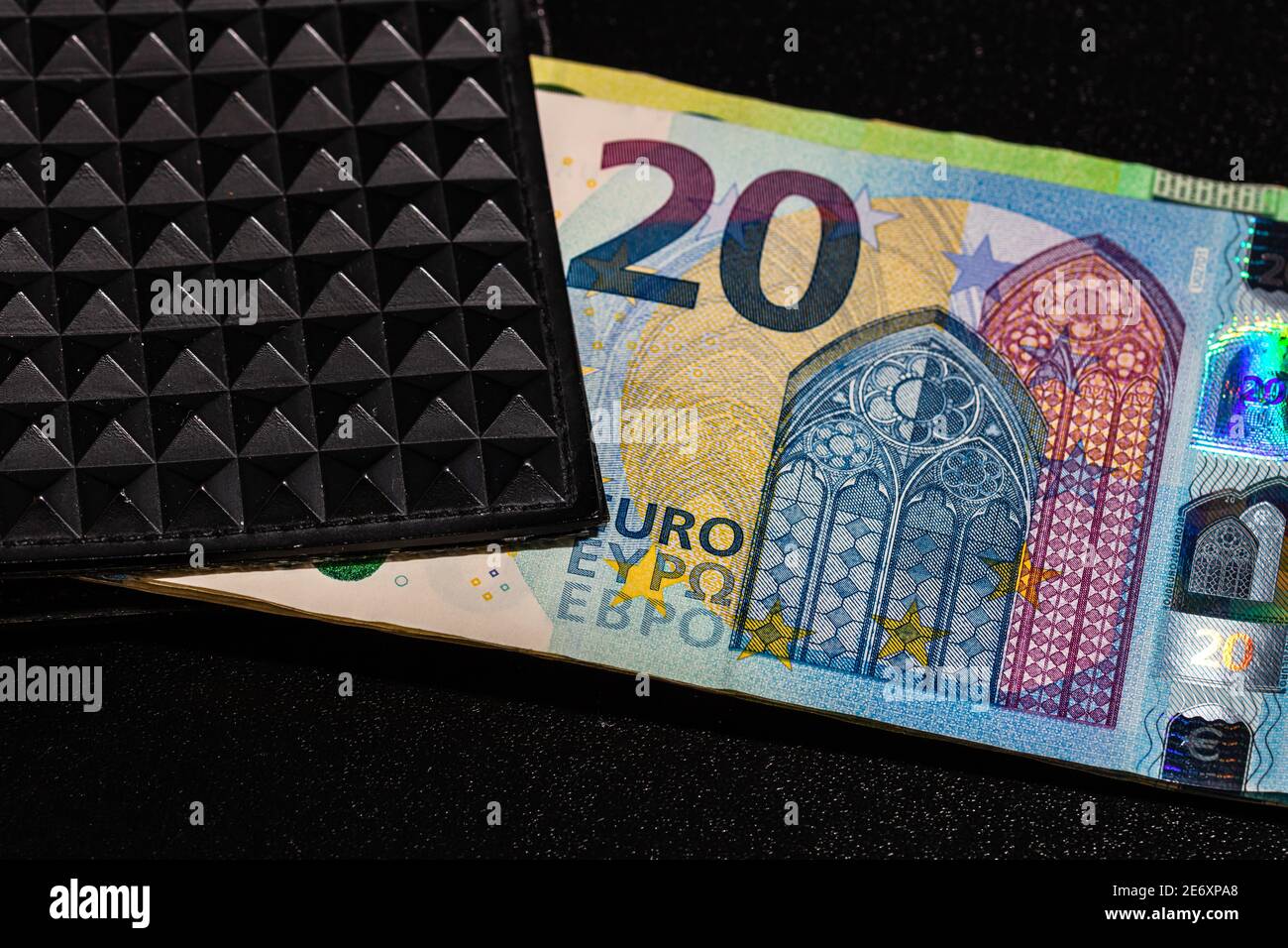 20 Euro money banknotes in black wallet isolated Stock Photo - Alamy