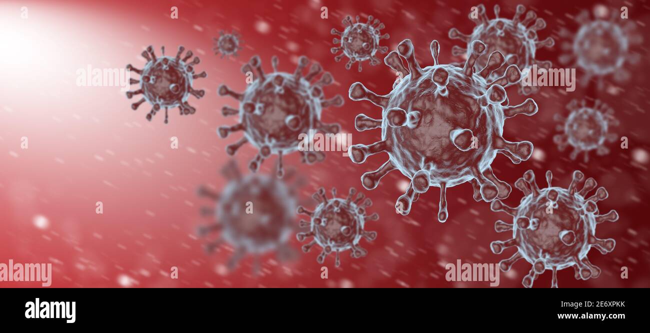 Viral bacteria or microorganisms under a microscope on a red background ...