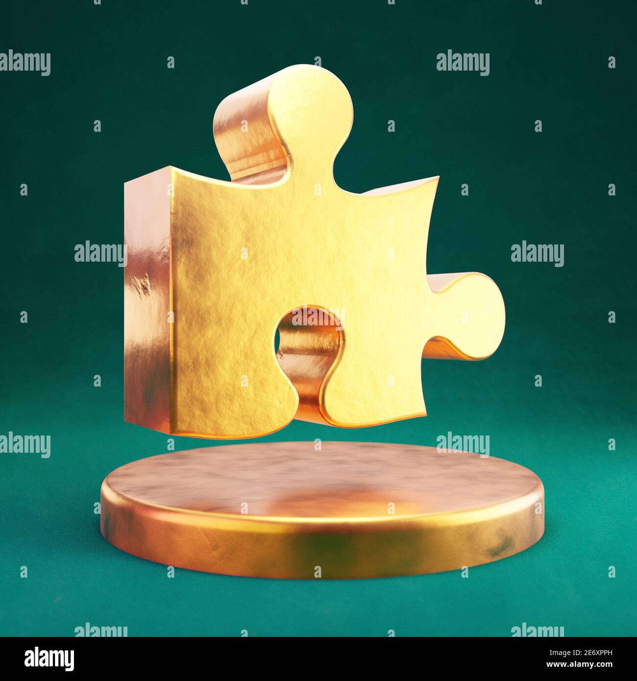 Puzzle icon. Fortuna Gold Puzzle symbol on golden podium Stock Photo ...