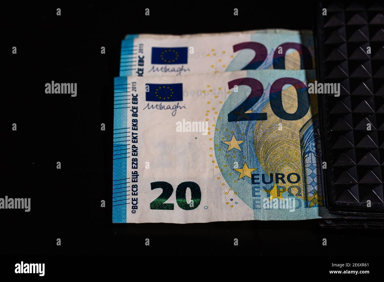 20 Euro money banknotes in black wallet isolated Stock Photo - Alamy