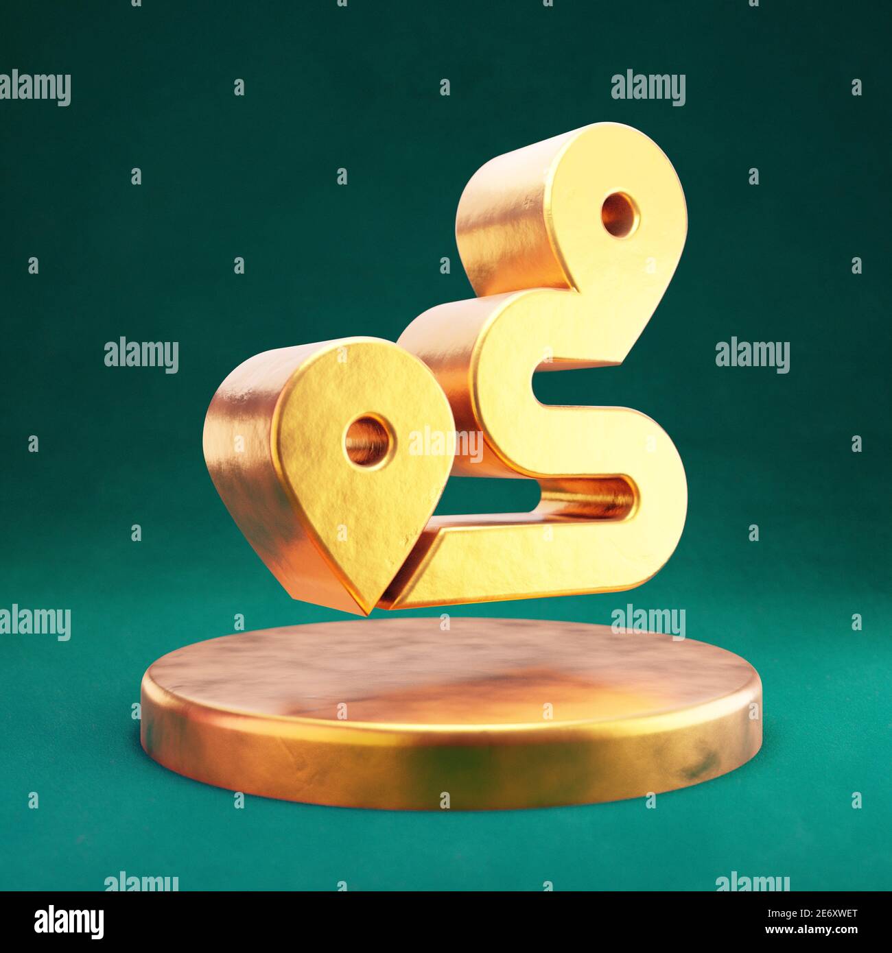 Route icon. Fortuna Gold Route symbol on golden podium Stock Photo - Alamy