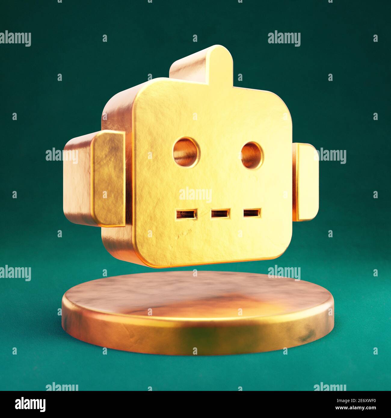 Robot icon. Fortuna Gold Robot symbol on golden podium Stock Photo - Alamy