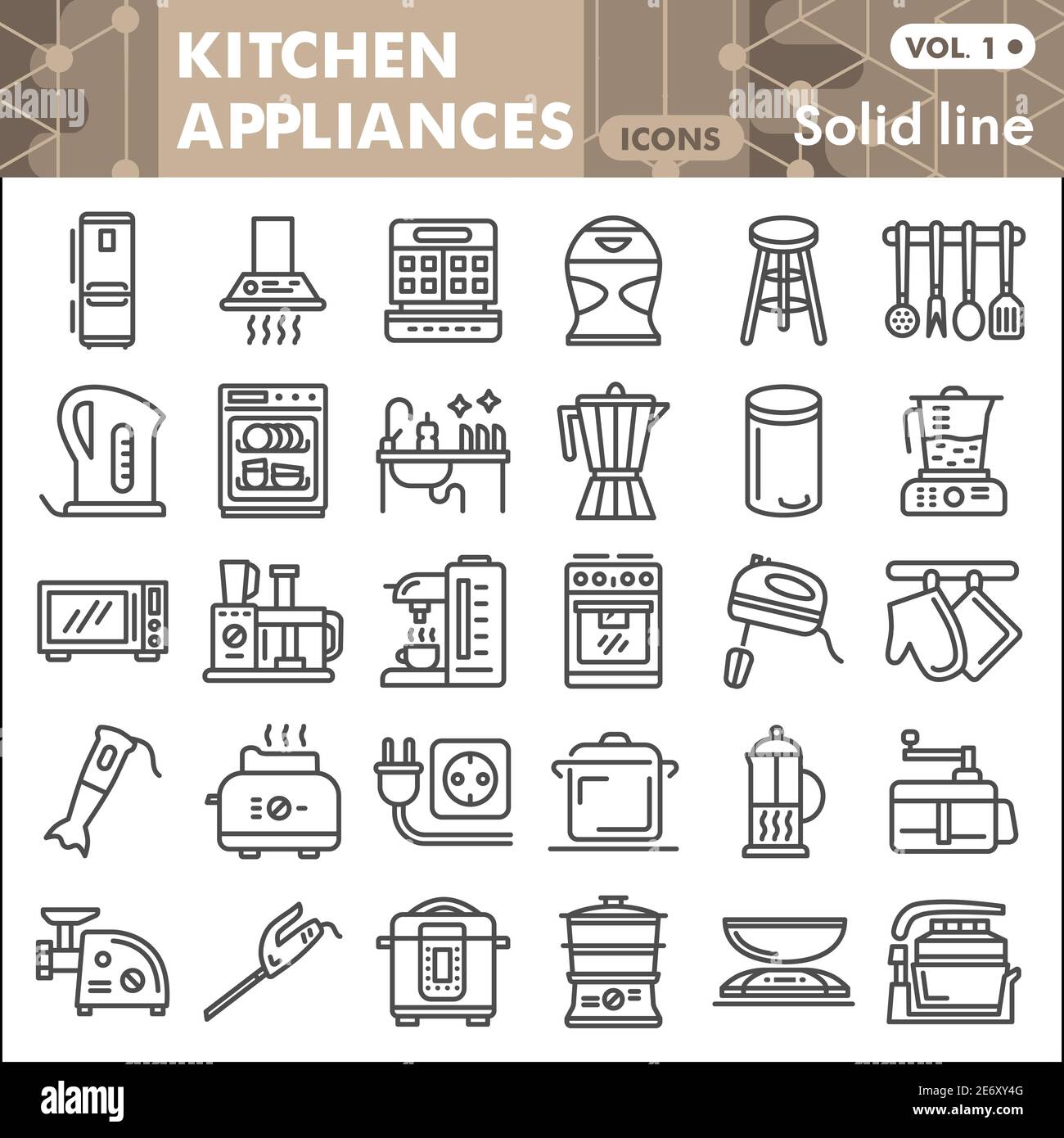 Kitchen appliances line icon set, kitchenware symbols collection or ...