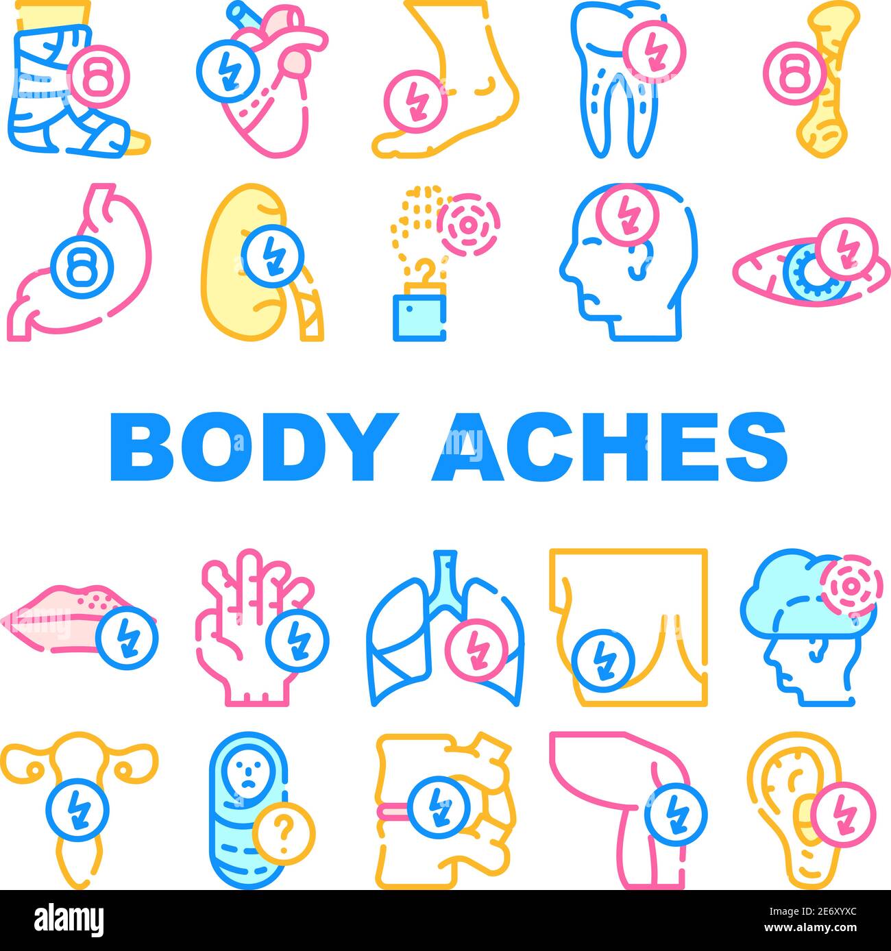 Body Aches Problem Collection Icons Set Vector Stock Vector Image & Art ...
