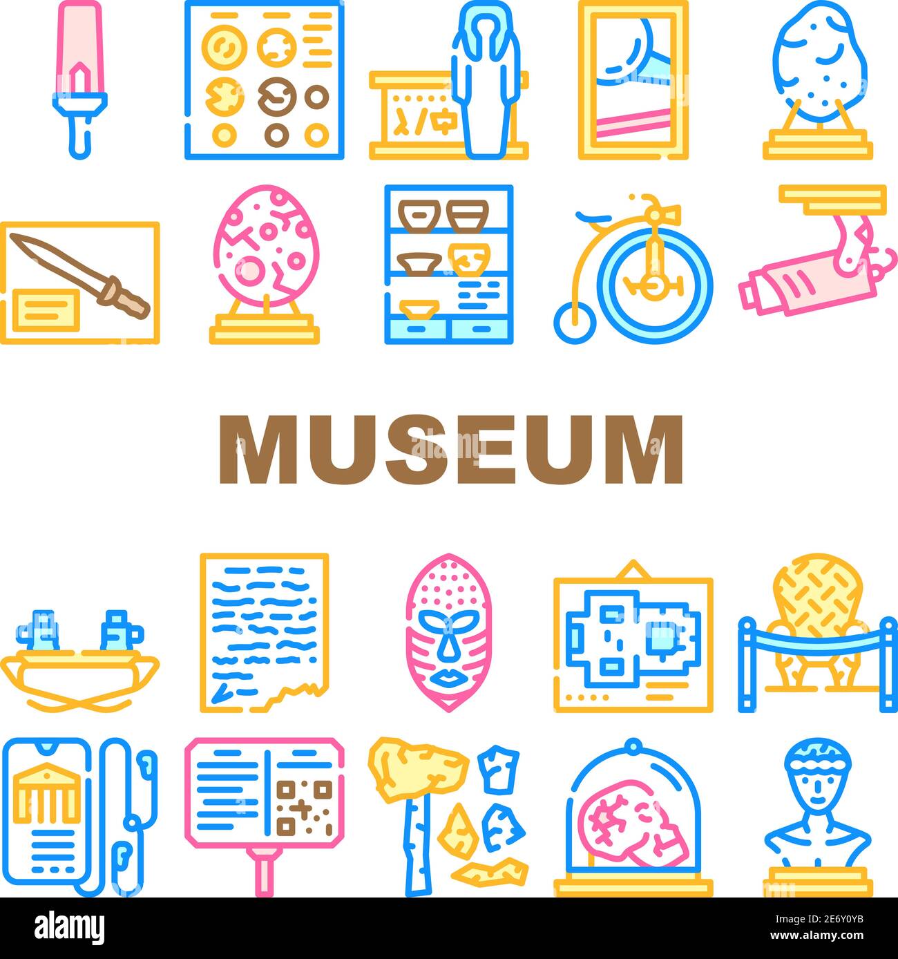 Museum Exhibits And Excursion Icons Set Vector Stock Vector Image & Art ...