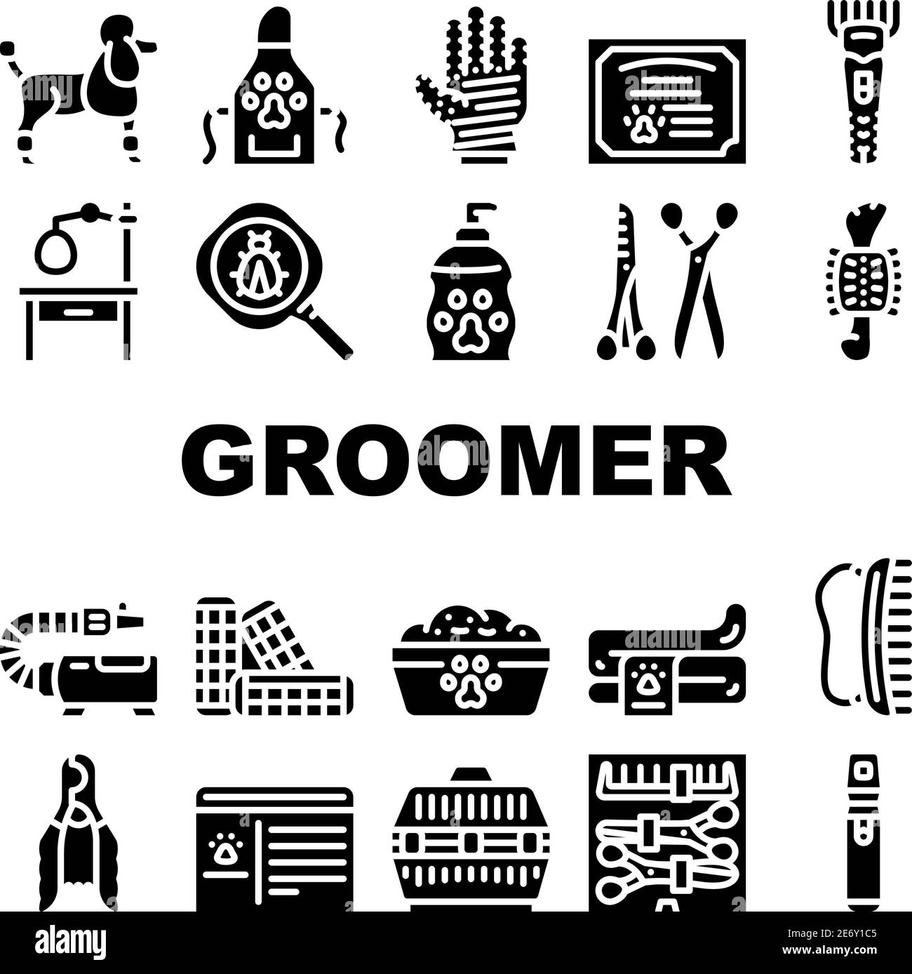 Groomer Pet Service Collection Icons Set Vector Stock Vector Image ...