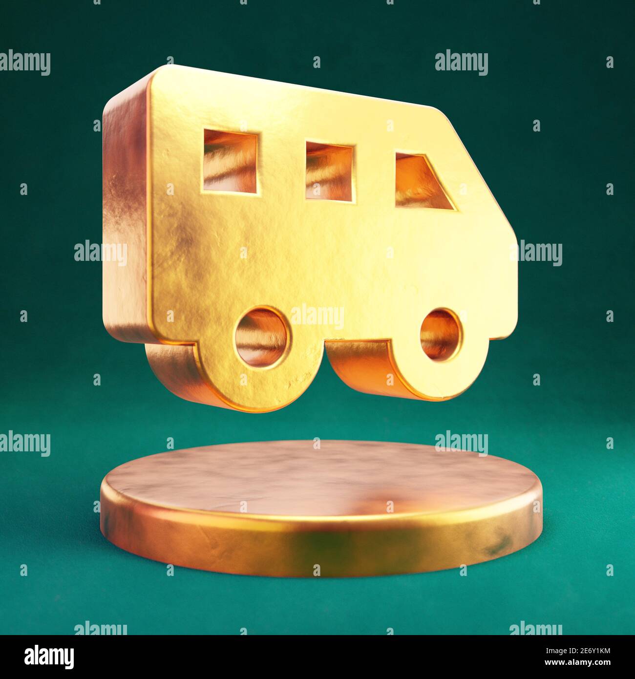 Shuttle Van icon. Fortuna Gold Shuttle Van symbol on golden podium ...