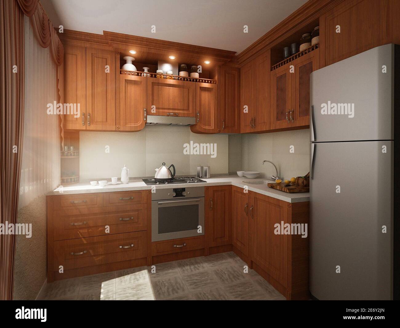 Kitchen cabinet design in classic colonial style. Corner kitchen ...