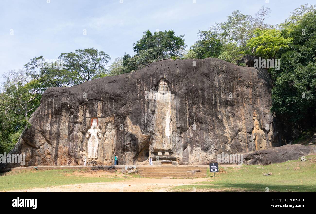 Buduruwagala Rock carvings full landscape view from a distance, nice ...