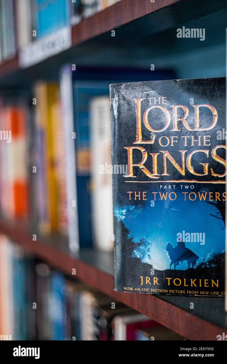 Kathmandu, Nepal - January 24 2021: Books placed on a bookshelf at a ...