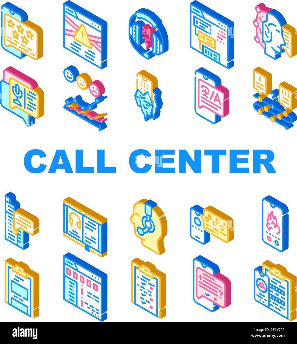 Call Center Service Collection Icons Set Vector Stock Vector Image ...