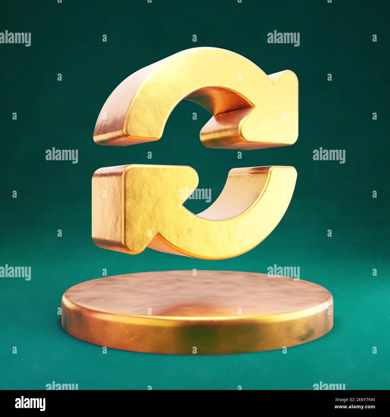 Sync icon. Fortuna Gold Sync symbol on golden podium Stock Photo - Alamy