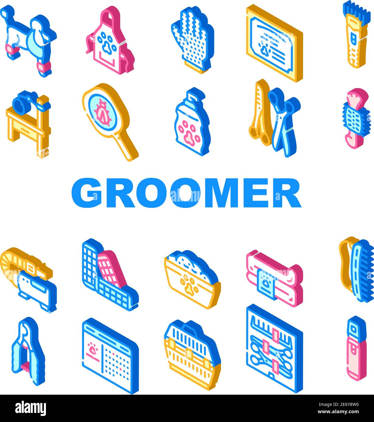 Groomer Pet Service Collection Icons Set Vector Stock Vector Image ...