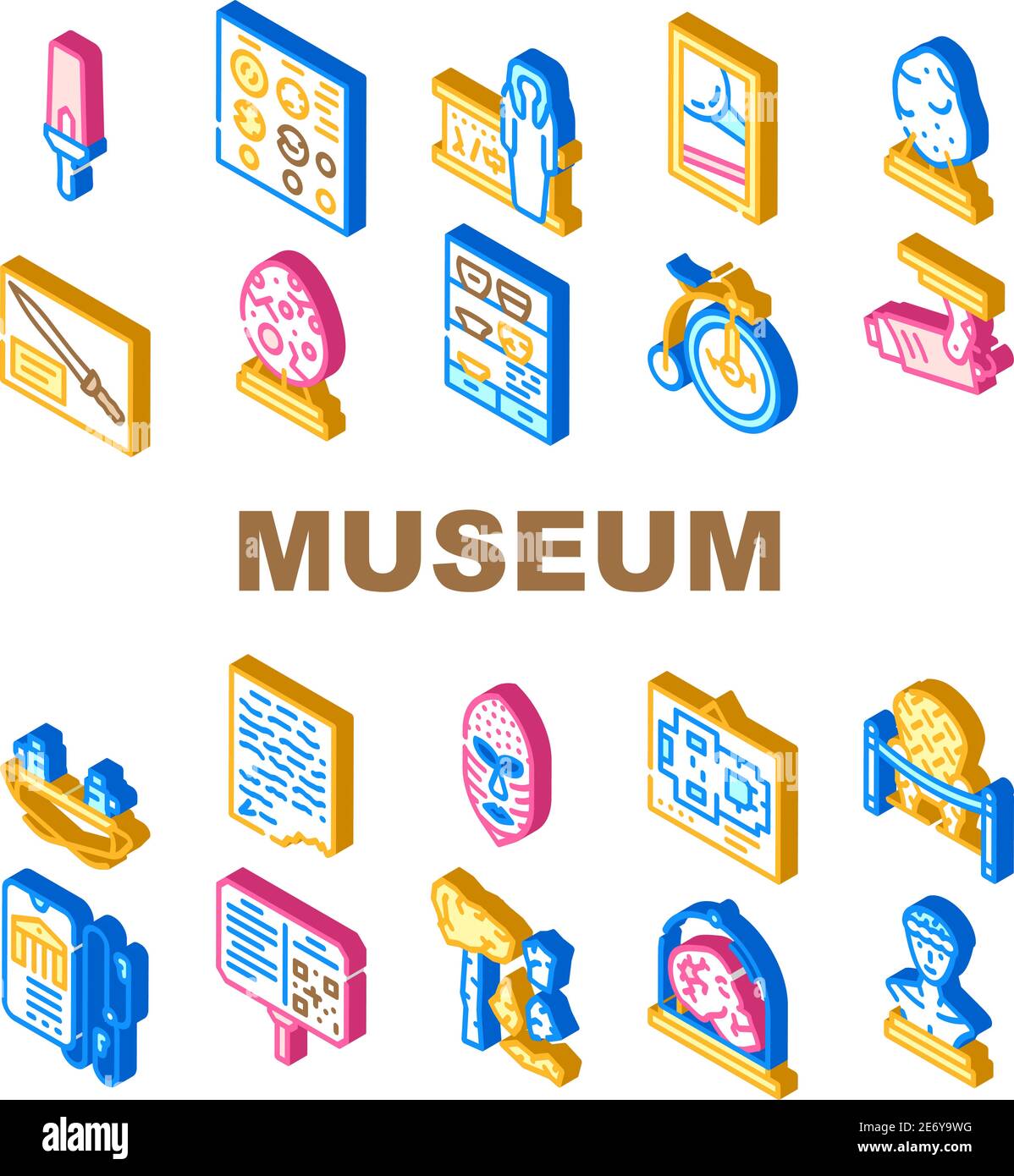Museum Exhibits And Excursion Icons Set Vector Stock Vector Image & Art ...