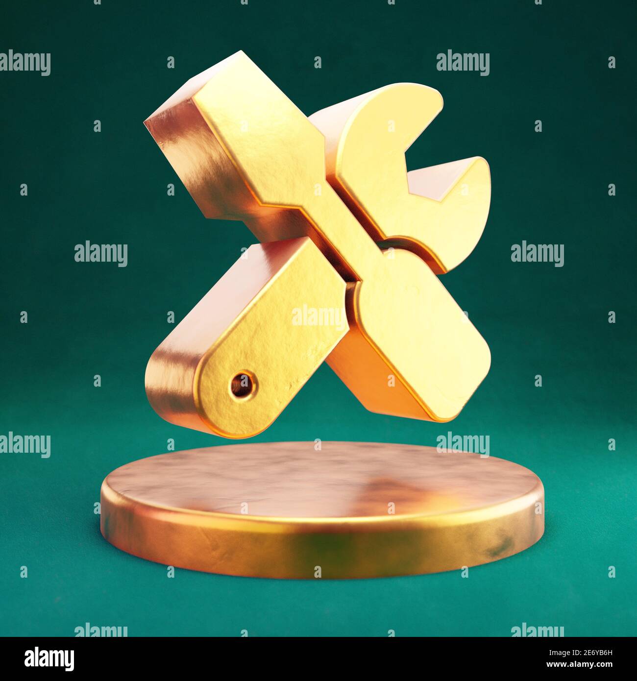 Tools icon. Fortuna Gold Tools symbol on golden podium Stock Photo - Alamy