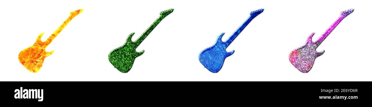 Simple illustration of four colorful bass guitars isolated on a white ...