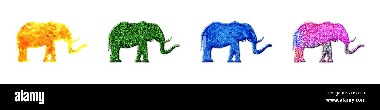 Simple illustration of four colorful rhinos isolated on a white ...