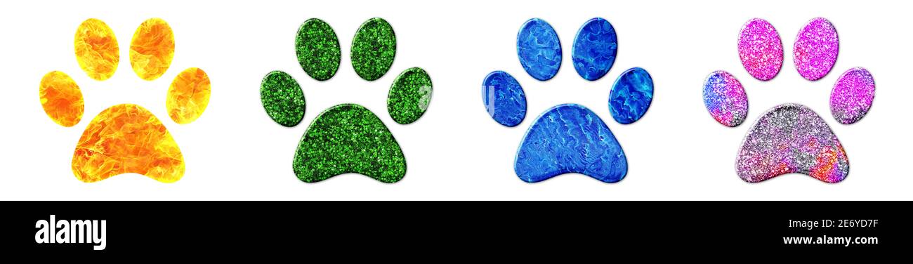 Simple illustration of four colorful dog footprints isolated on a white ...