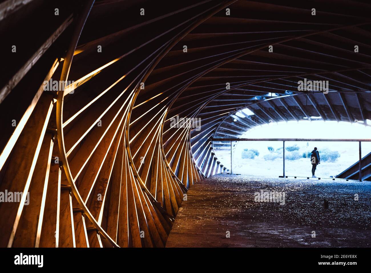 Person standing at the end of a modern tunnel Stock Photo - Alamy