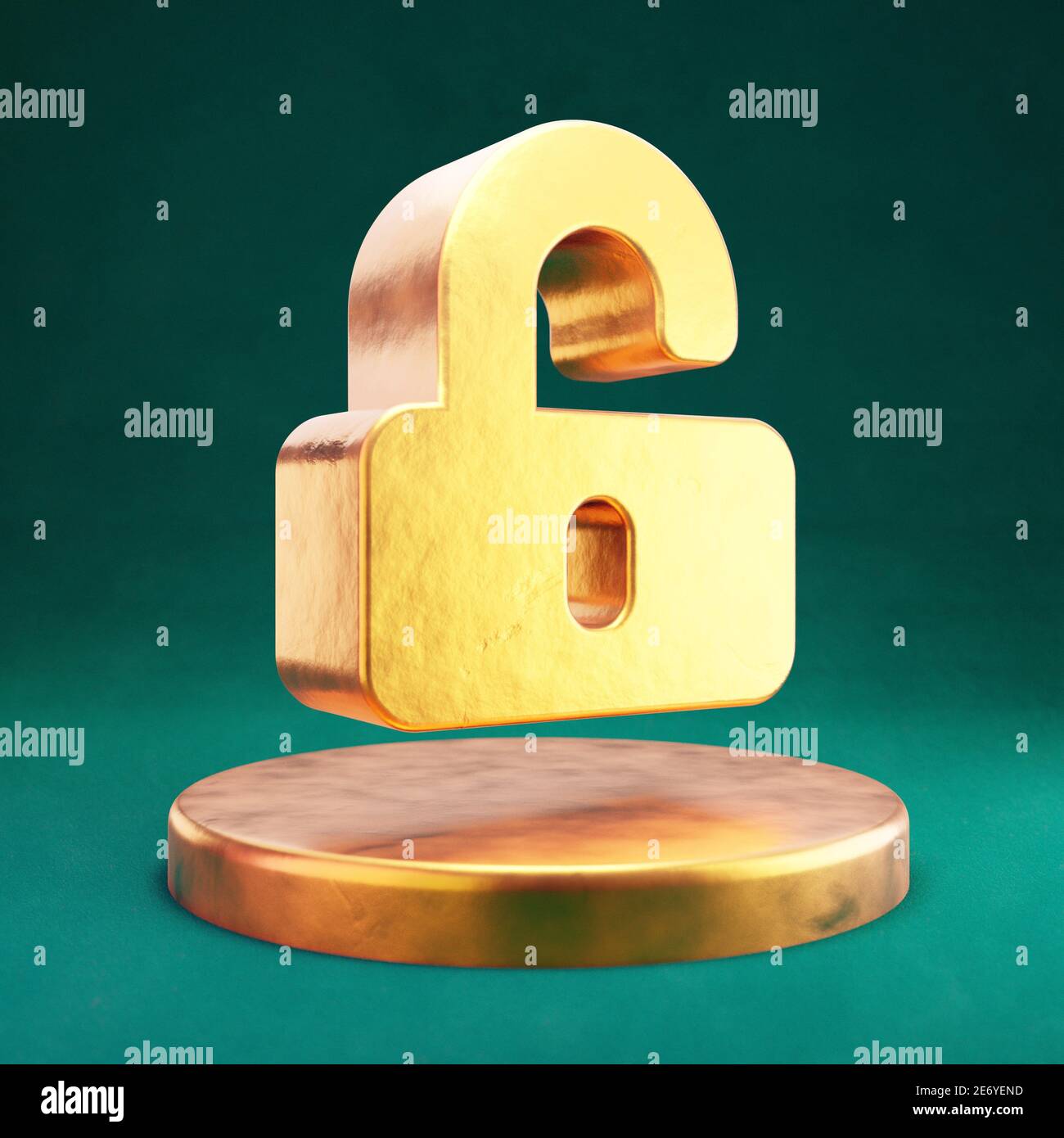 Unlock icon. Fortuna Gold Unlock symbol on golden podium Stock Photo ...