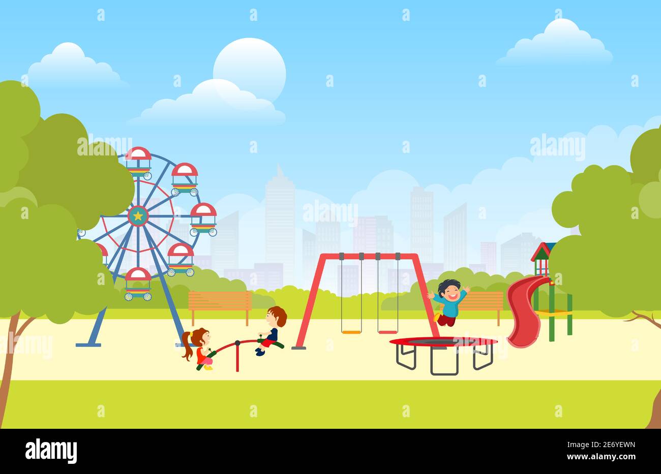 Children playing in park illustration hi-res stock photography and ...