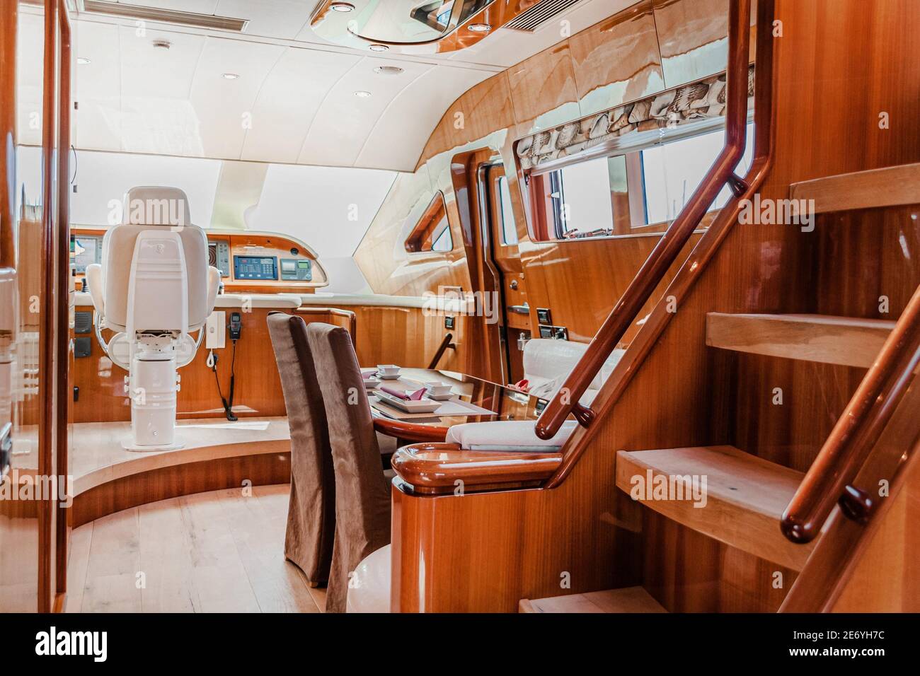 Vintage styled cockpit room of a ship Stock Photo - Alamy