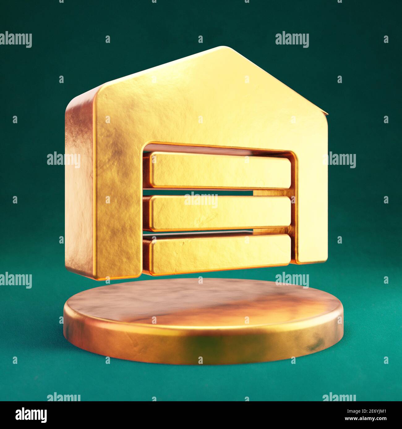 Warehouse icon. Fortuna Gold Warehouse symbol on golden podium Stock ...