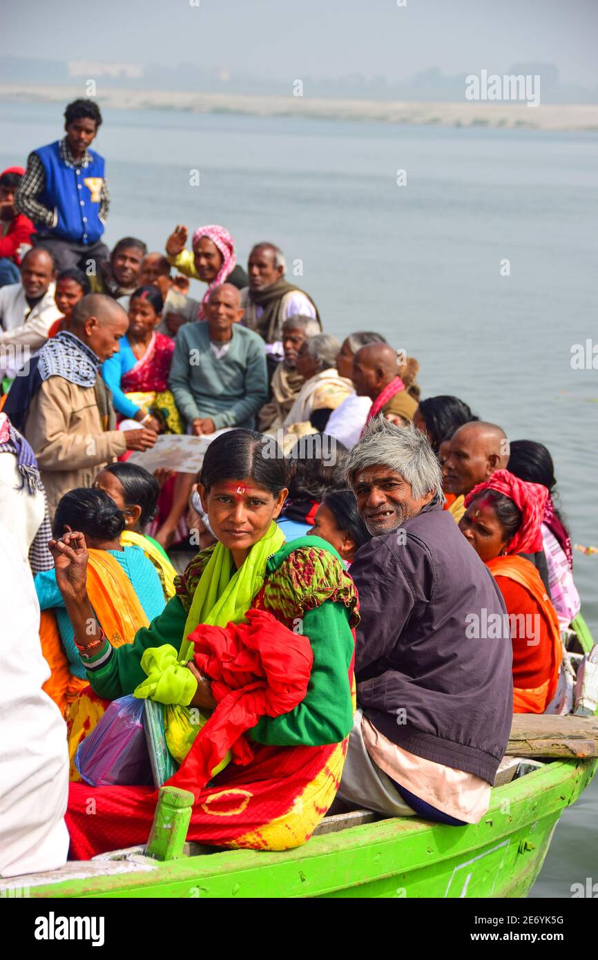 Beautiful Indian Woman sits on the prow of the boat, Ganges River ...