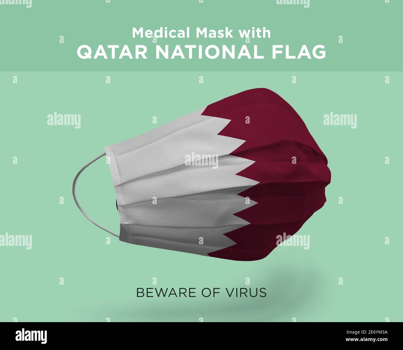 3D rendering of a face mask with Qatar national flag on green ...