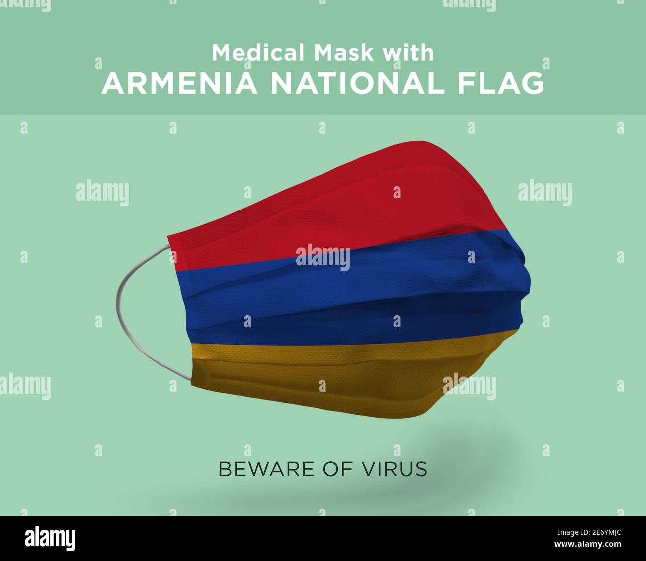 Facemask with the flag of Armenia isolated on a mint background with a ...