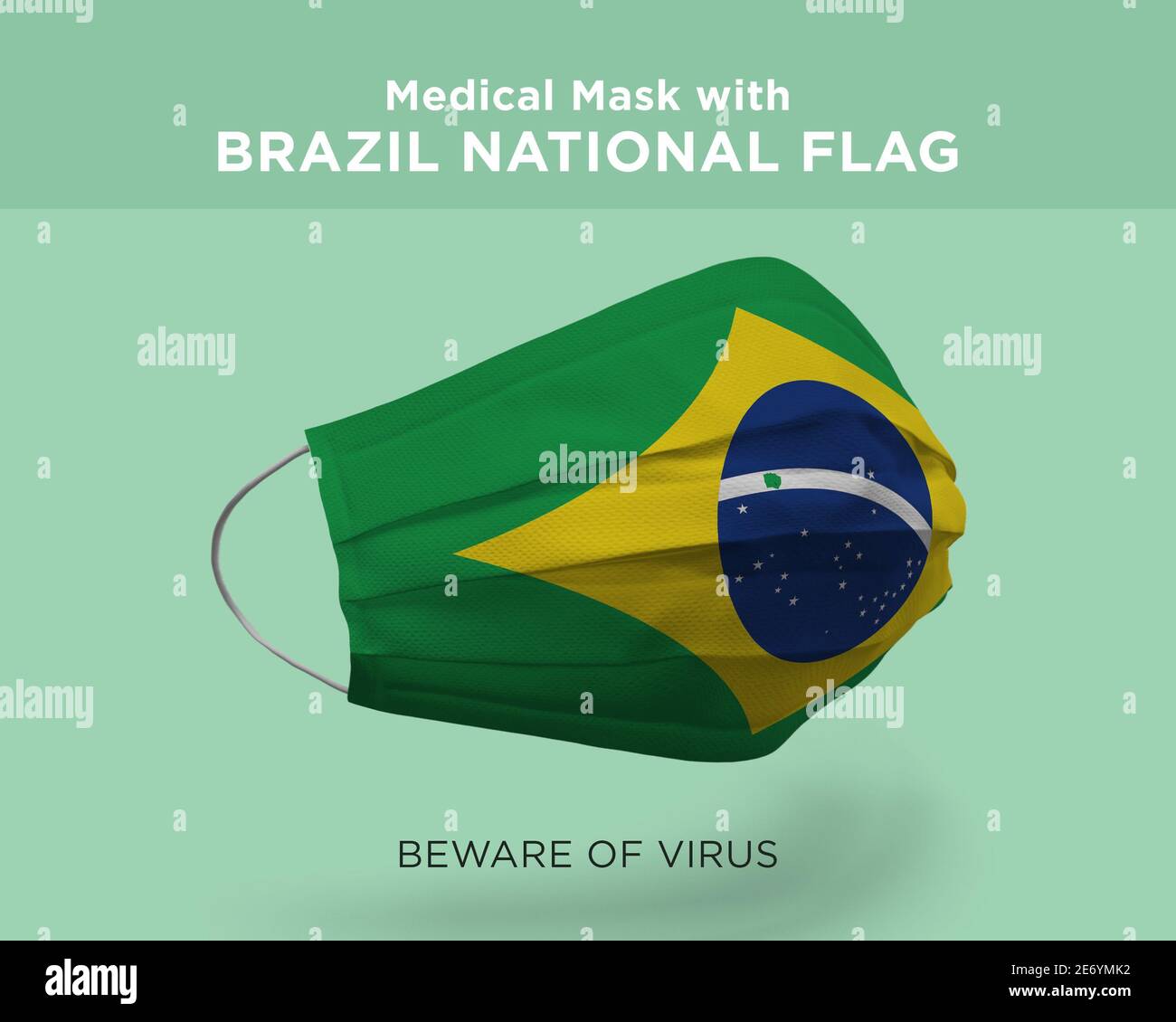 3D rendering of a face mask with Brazil national flag on green ...