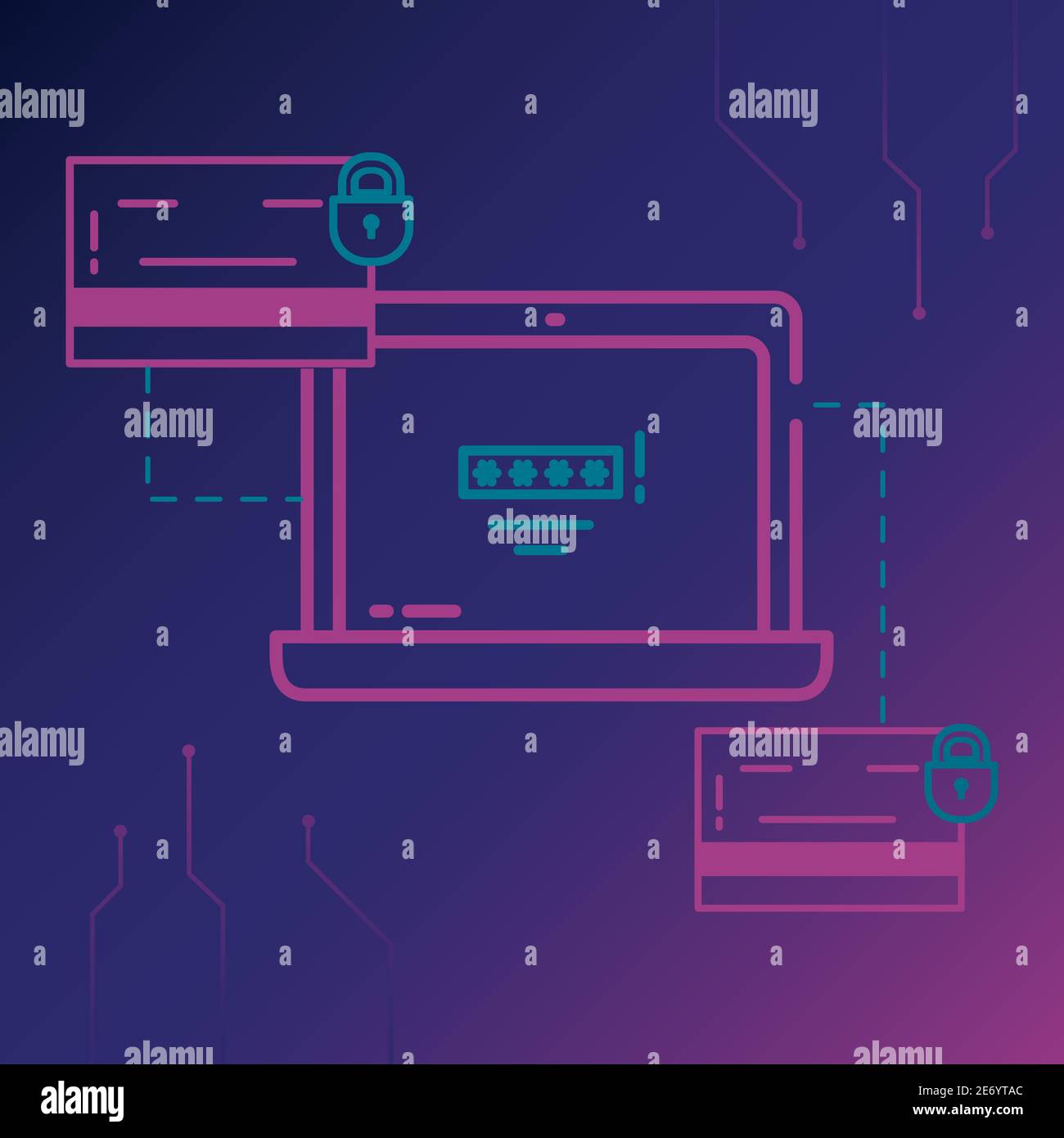 Cyber lock laptop and icons design of Security password technology and ...