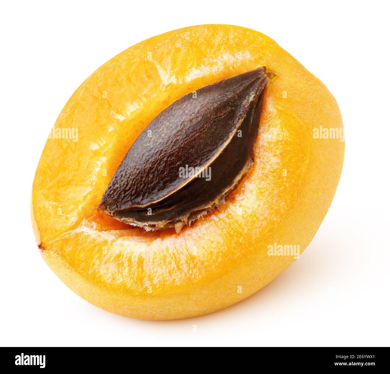 Apricot half or yellow plum with kernel isolated on white background ...