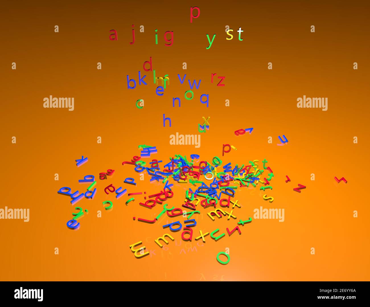 3d illustration of alphabet letters falling and depositing on the ...