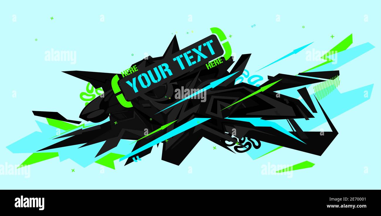Cyberpunk Black And Neon Abstract Graffiti Style Banner Vector ...