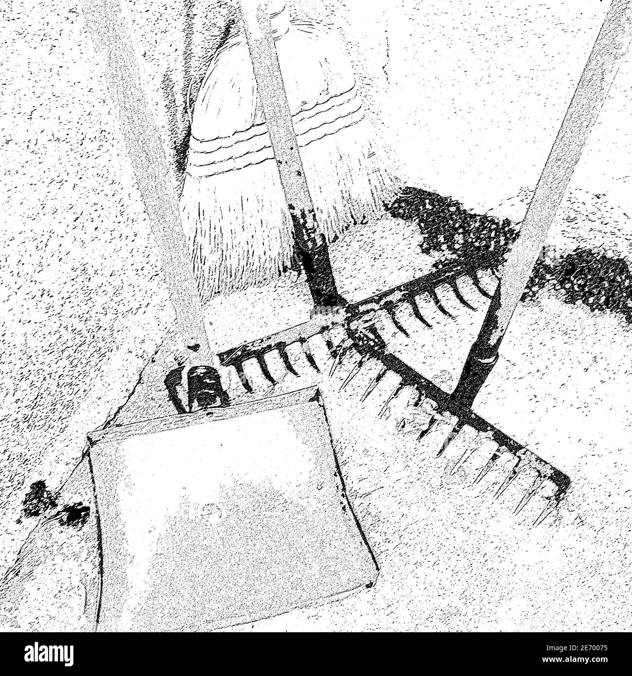 Garden tools - shovel, broom, rake. Illustration Stock Photo - Alamy