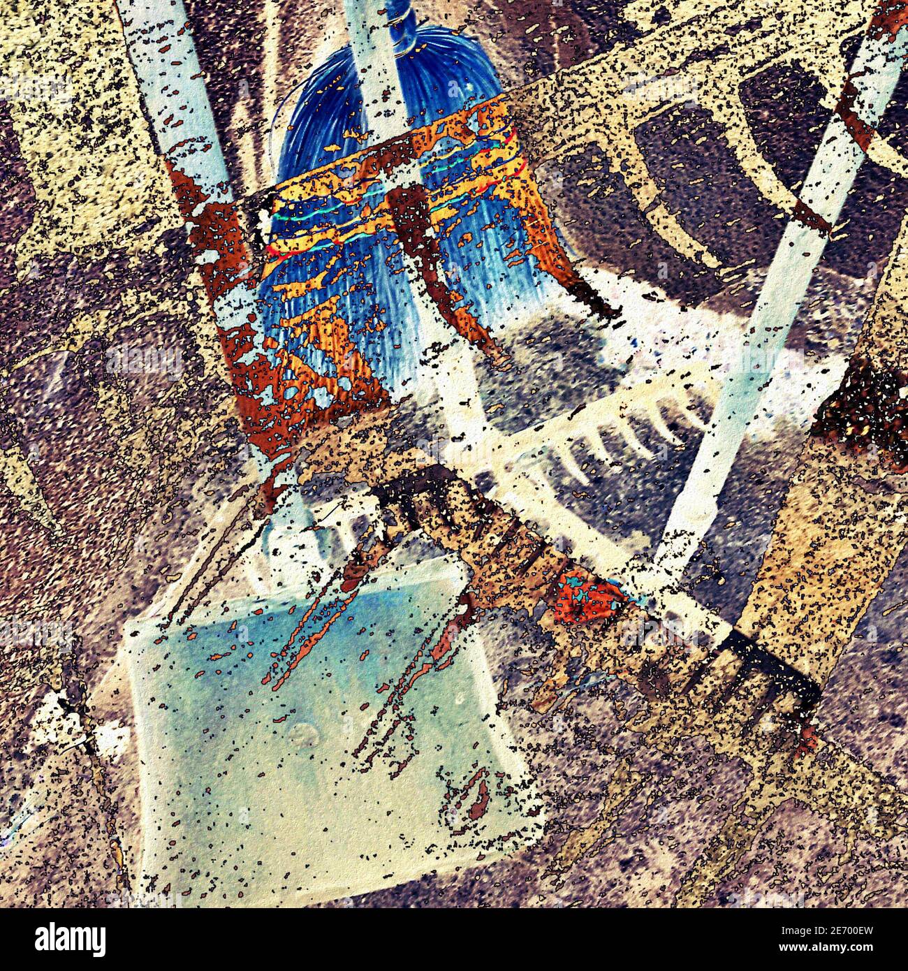Garden tools - shovel, broom, rake. Illustration Stock Photo - Alamy