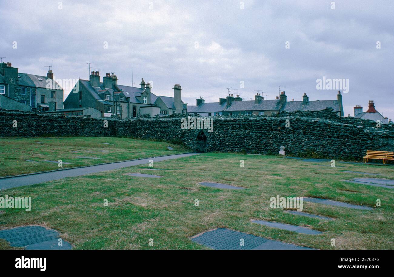 Ruins of Roman fort Caer Gybi, Holyhead, Wales. North East wall ...