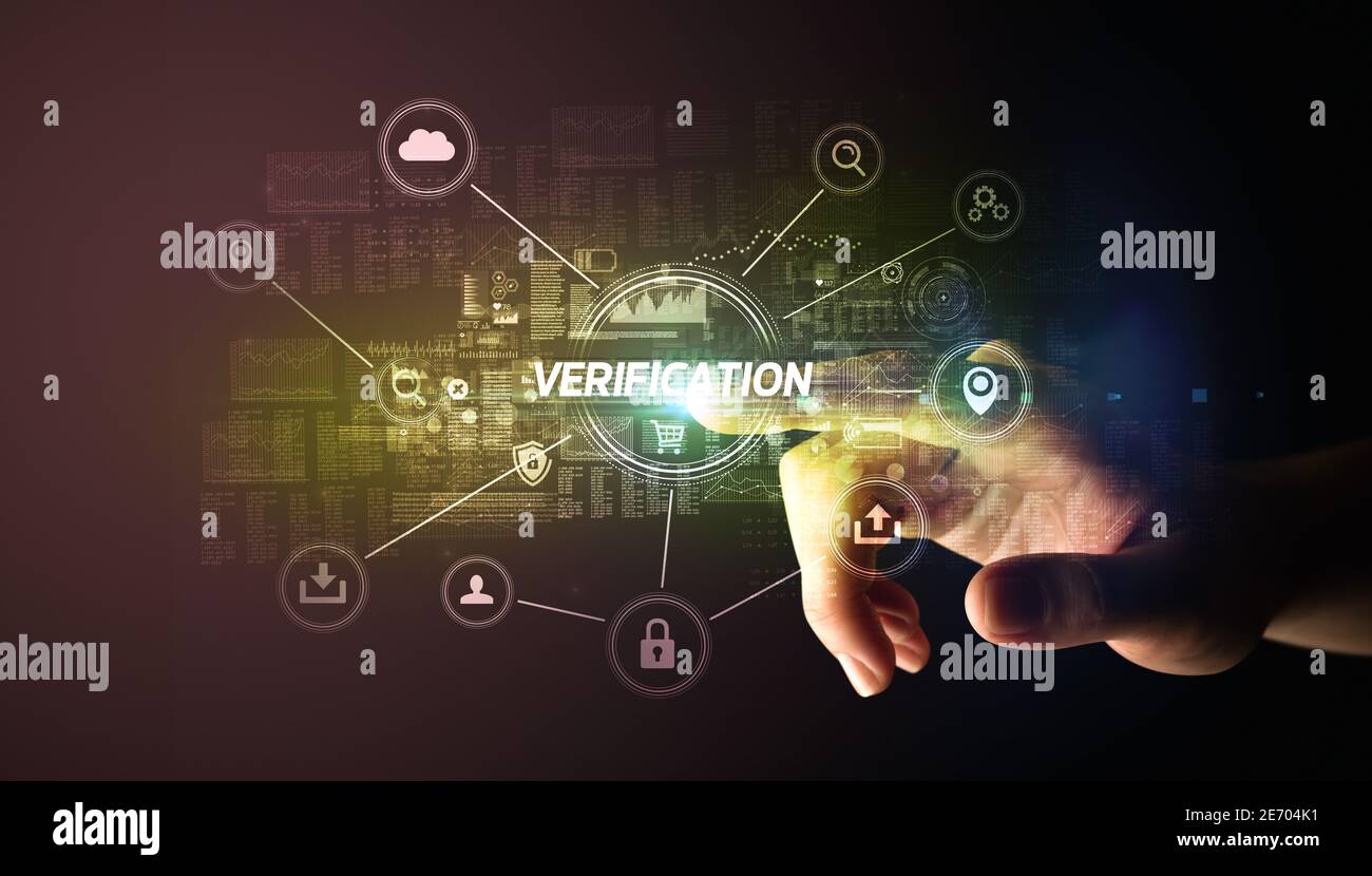 Hand touching VERIFICATION inscription, Cybersecurity concept Stock ...