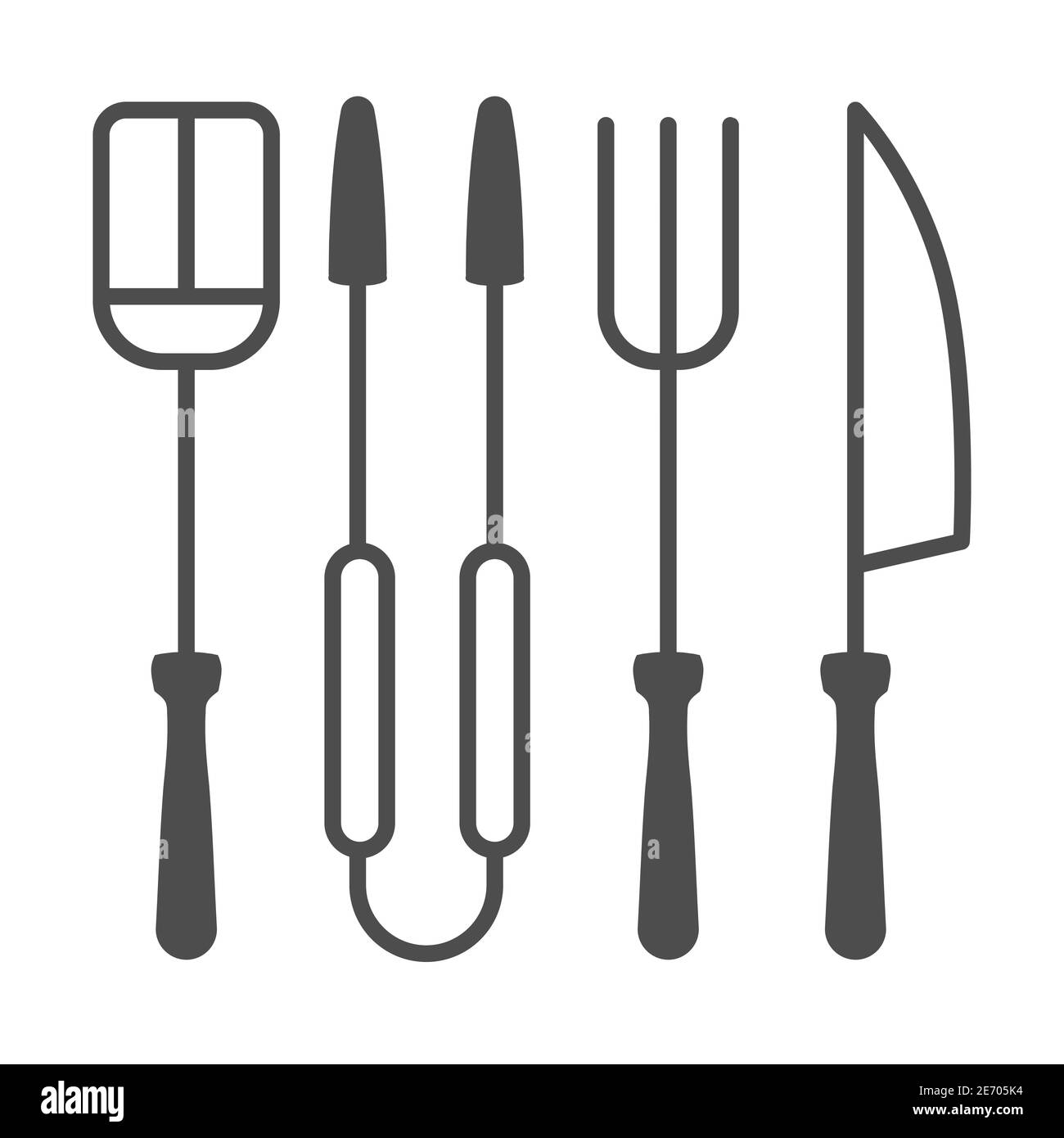 BBQ Grill Set thin line icon, BBQ concept, Roasting grill tools sign on ...
