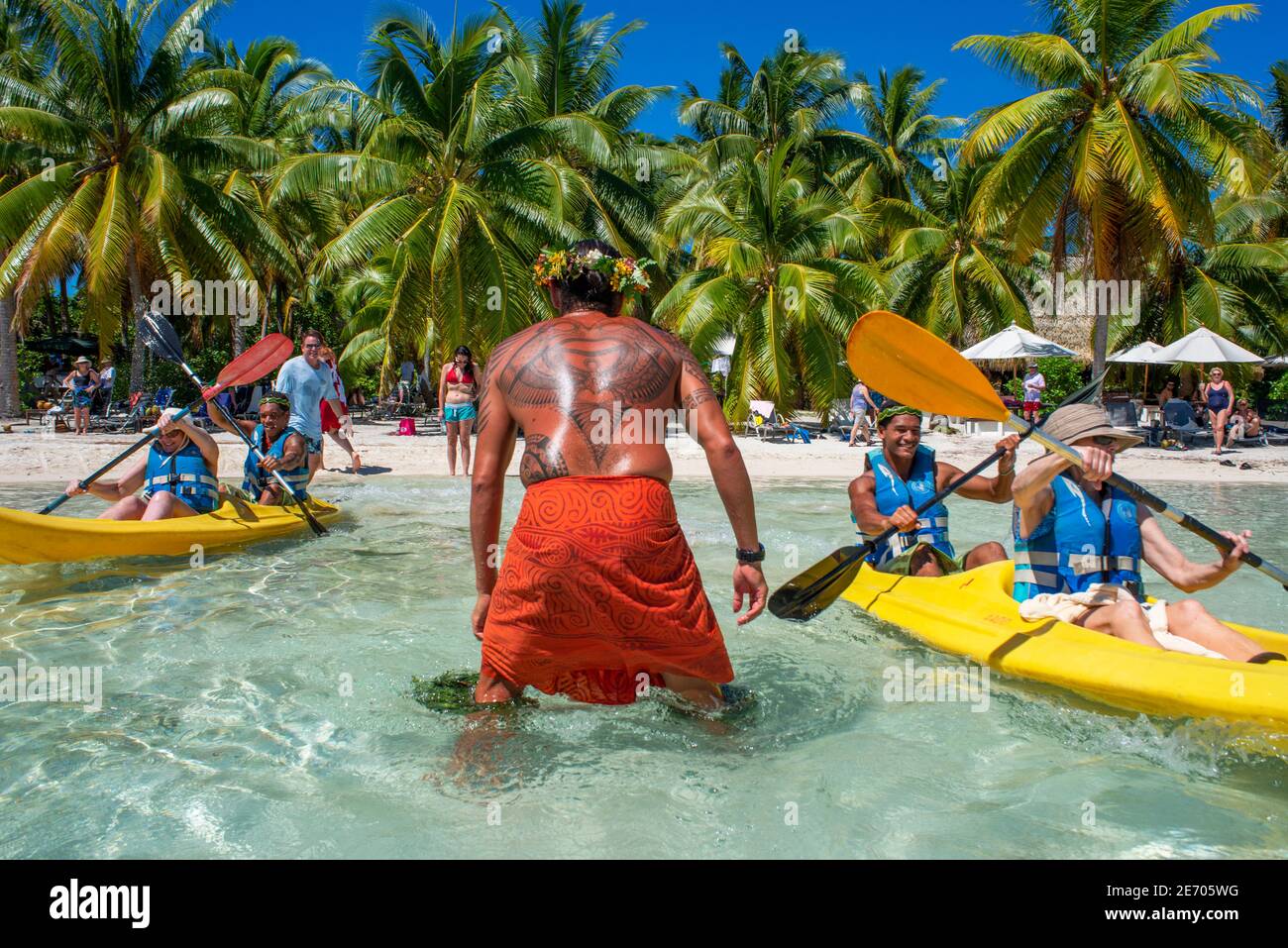 February 2020 - Kayaking in Taha'a island beach, French Polynesia. Motu ...