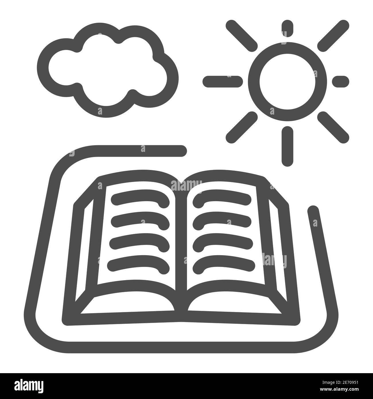 Open book with sun and cloud line icon, picnic concept, outdoor reading ...